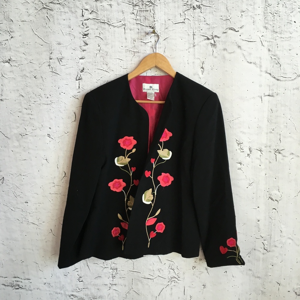 Russell Kemp Black Red Floral Blazer Set 12 - Gem